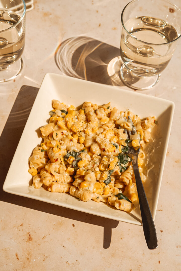 Sweet Corn and White Wine Chickpea Pasta - Vagrant Appetite