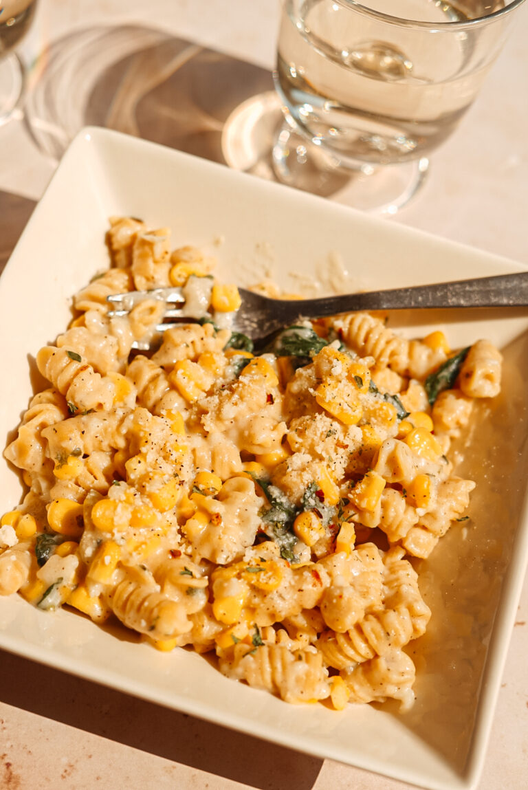 Sweet Corn and White Wine Chickpea Pasta - Vagrant Appetite